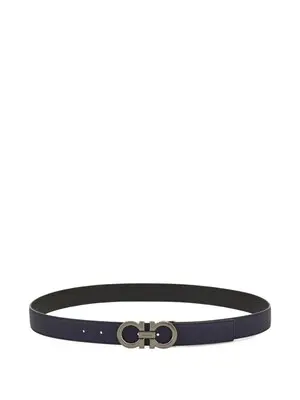 FERRAGAMO FERRAGAMO Hammered Leather Reversible Gancini Belt Blue