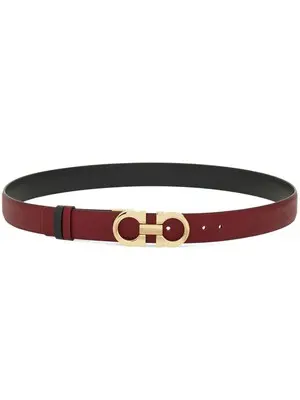 FERRAGAMO FERRAGAMO Hammered Leather Reversible Gancini Belt Red