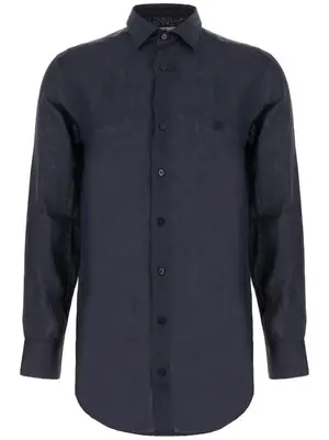 Etro Linen Shirt With Embroidered Pegasus - Blue