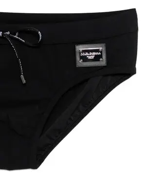 Dolce & Gabbana Swim Briefs With Logo Plaque - Black