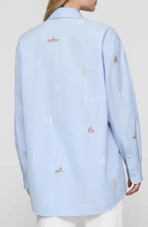 Lafayette 148 New York Oversized Embroidered Striped Shirt