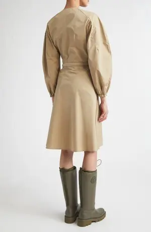 Moncler Long Sleeve Belted Poplin Shirtdress - Beige