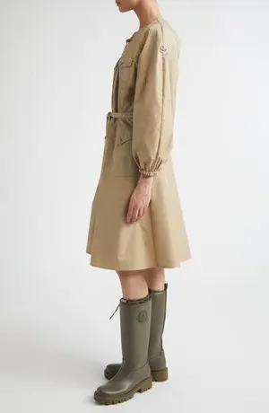Moncler Long Sleeve Belted Poplin Shirtdress - Beige