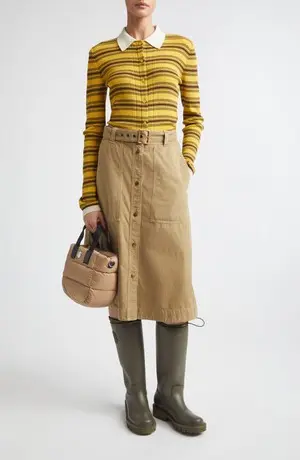 Moncler Cotton Ribbed Knit Cardigan - Yellow/ Brown