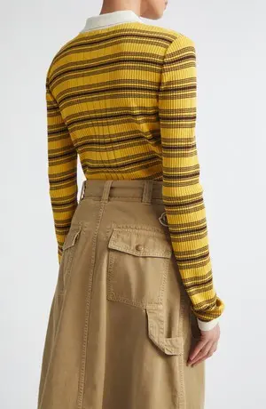 Moncler Cotton Ribbed Knit Cardigan - Yellow/ Brown