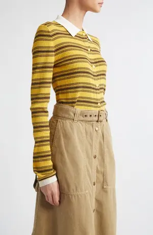 Moncler Cotton Ribbed Knit Cardigan - Yellow/ Brown