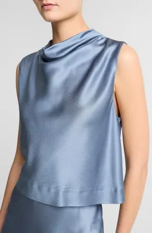 Vince Cowl Neck Sleeveless Satin Top - Azul