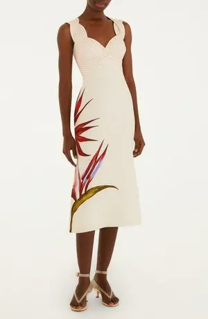 Farm Rio Strelitzia Placed Floral Linen Dress - Sand