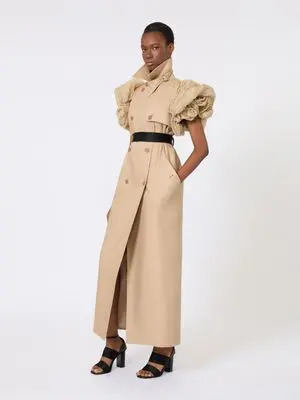 Max Mara Sleeveless Linen Duster Coat With Ruffles - Camel