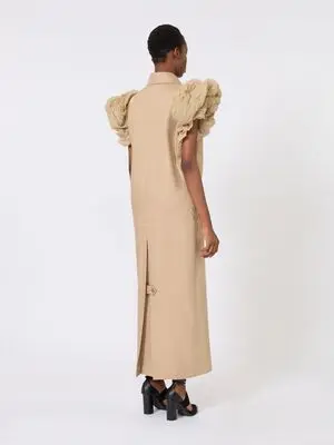 Max Mara Sleeveless Linen Duster Coat With Ruffles - Camel