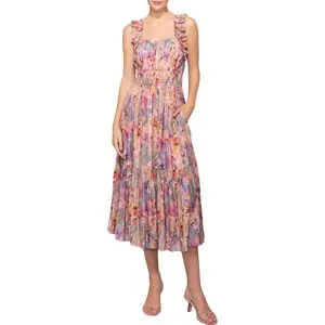 MELLODAY Floral Ruched Tiered Dress