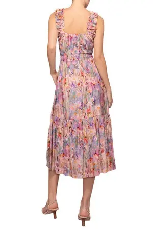 MELLODAY Floral Ruched Tiered Dress