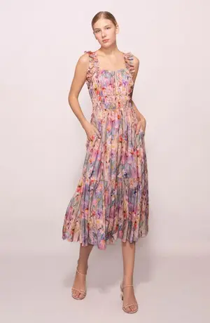 MELLODAY Floral Ruched Tiered Dress