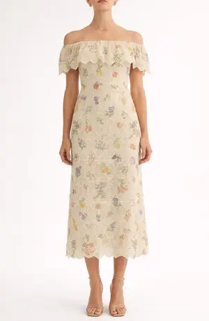 AROSE STUDIO Brinley Embroidered Off-the-shoulder Midi Dress - Multi