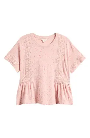 Lucky Brand Lace Trim Peplum T-shirt