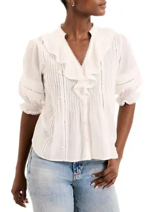 Mint Velvet Cotton Ruffle Blouse - Ivory