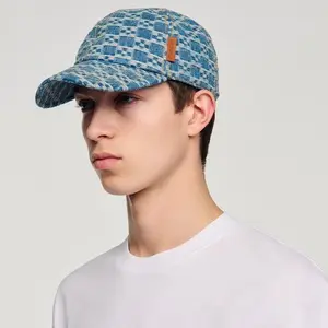 Sandro Denim Cap With Cross Pattern - Blue