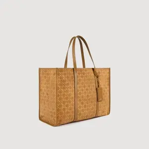 Sandro Split Leather Tote Bag With Pouch - Camel