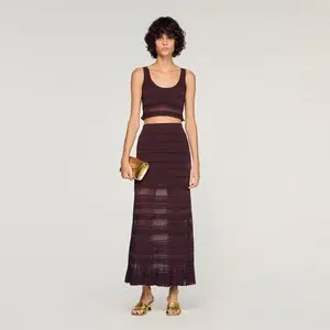 Sandro Pointelle Knit Maxi Skirt - Brown