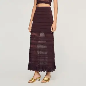 Sandro Pointelle Knit Maxi Skirt - Brown