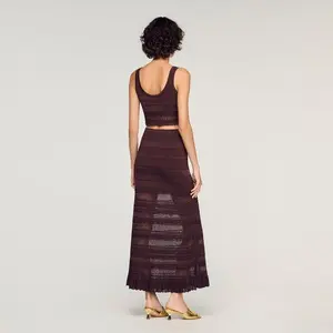 Sandro Pointelle Knit Maxi Skirt - Brown