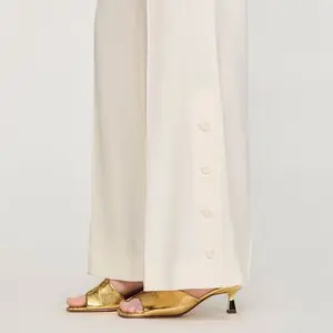 Sandro Buttoned-slit Straight-leg Trousers - Ecru
