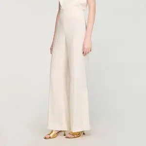 Sandro Buttoned-slit Straight-leg Trousers - Ecru