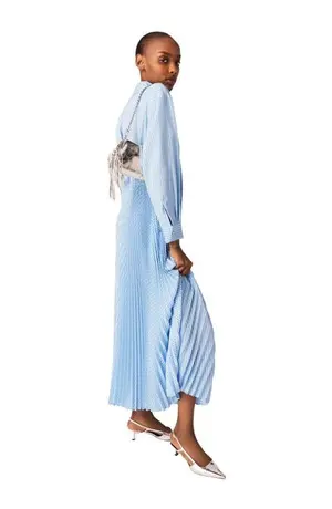 Maje Striped Pleated Maxi Shirt Dress With Eyelets - Blue Sky