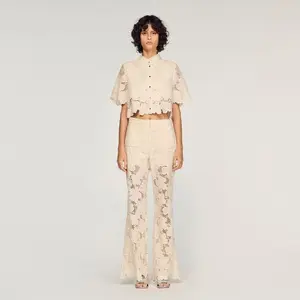 Sandro Cropped Floral Guipure Shirt - Ecru