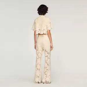 Sandro Cropped Floral Guipure Shirt - Ecru