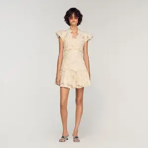 Sandro Floral Guipure Mini Dress - Ecru