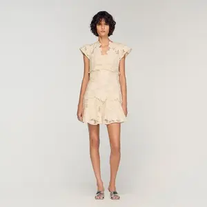Sandro Floral Guipure Mini Dress - Ecru