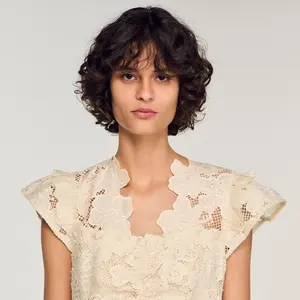 Sandro Floral Guipure Mini Dress - Ecru