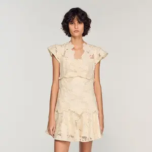 Sandro Floral Guipure Mini Dress - Ecru
