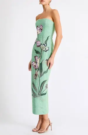 HELSI Sofia Beaded Strapless Sheath Maxi Dress - Seafoam