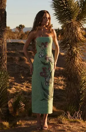 HELSI Sofia Beaded Strapless Sheath Maxi Dress - Seafoam