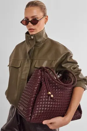 KATIE LOXTON Nova Large Woven Shoulder Bag - Cherry