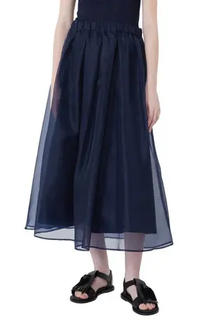 Navy Silk Skirts