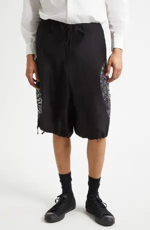 Yohji Yamamoto Asymmetric Print Silk Shorts
