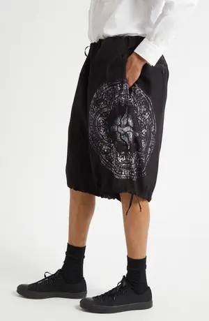 Yohji Yamamoto Asymmetric Print Silk Shorts