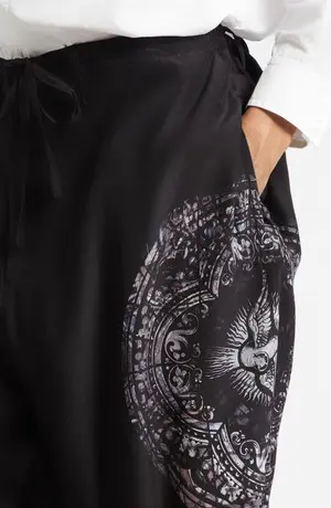 Yohji Yamamoto Asymmetric Print Silk Shorts
