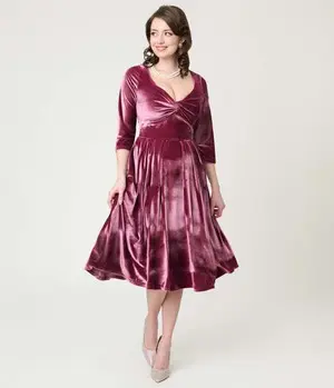 Unique Vintage 1950s Front Twist Swing Dress - Mauve Pink