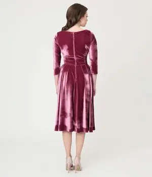 Unique Vintage 1950s Front Twist Swing Dress - Mauve Pink