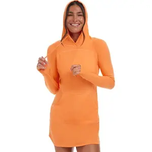 BLOQUV Long Sleeve Sun And Uv Protection Hoodie Dress Relaxed - Tangerine