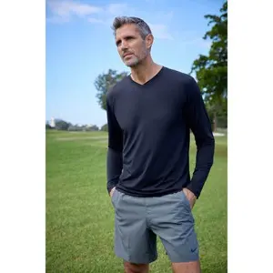 BLOQUV Performance V-neck Long Sleeve Shirt With Sun Protection - Black