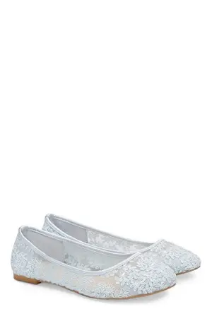 KAILEE P Crochet Lace Ballet Flats - Light Blue