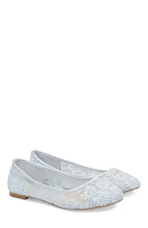 KAILEE P Crochet Lace Ballet Flats - Light Blue