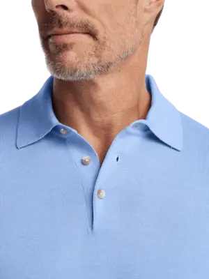 PAUL FREDRICK Supima Cotton Three Button Polo - Blue