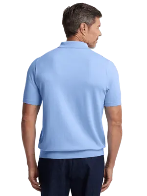 PAUL FREDRICK Supima Cotton Three Button Polo - Blue
