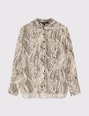 Whistles Zebra Button Through Shirt - Brown/multi